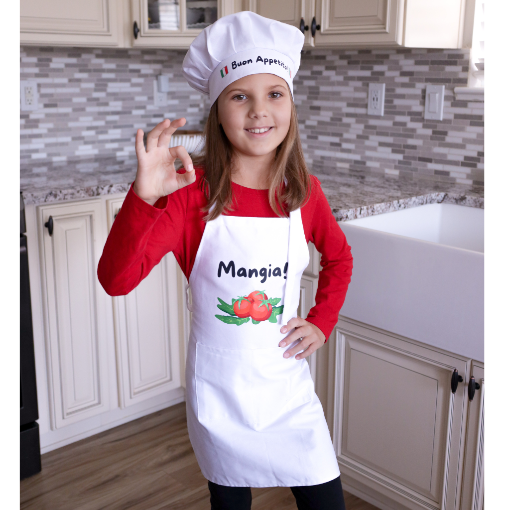 "Mangia" Chef's Apron and hat for children – Italian Children's Market