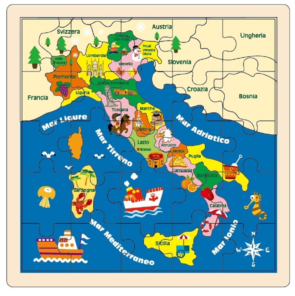 Wooden "Italy" Map Puzzle – Italian Children's Market